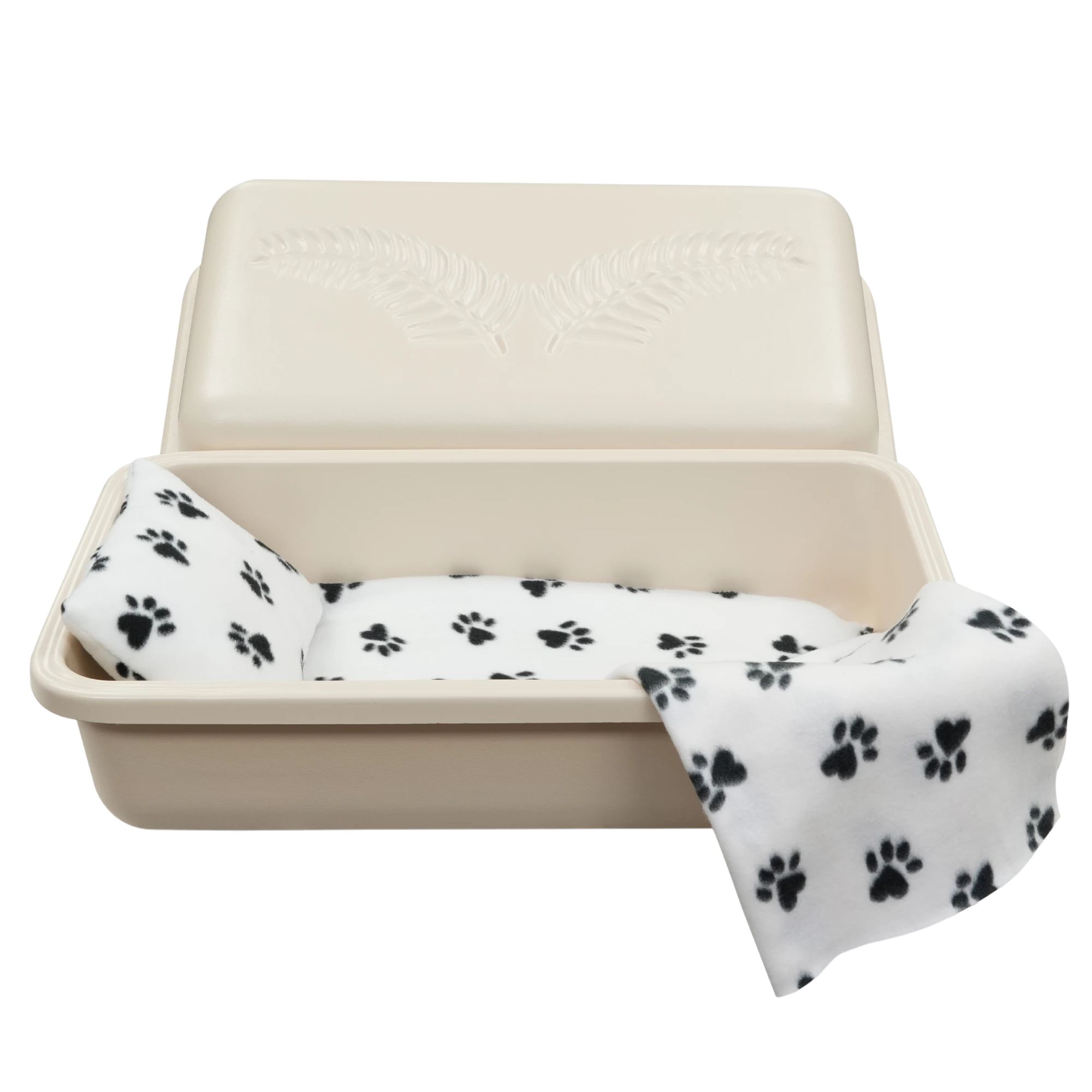 Only $189 - Almond Pet Casket With Black Paw Print Interior for your ...